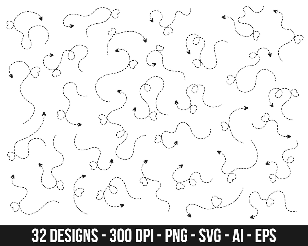 Dotted Hand Drawn Arrow Lines With Heart Clipart Set. Digital Images or ...
