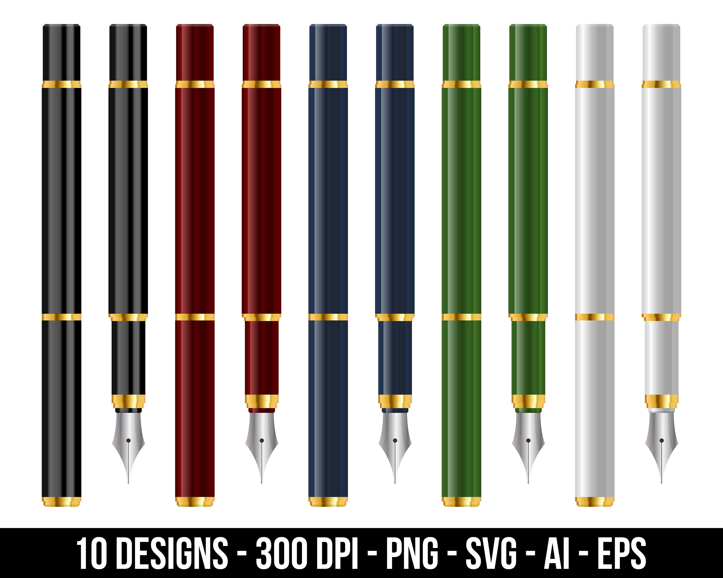 Fountain Pen Clipart Set. Digital Images or Vector Graphics for ...