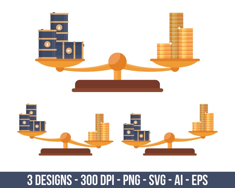 Balance Scale With Gold Coins and Oil Barrels Clipart Set. - Etsy
