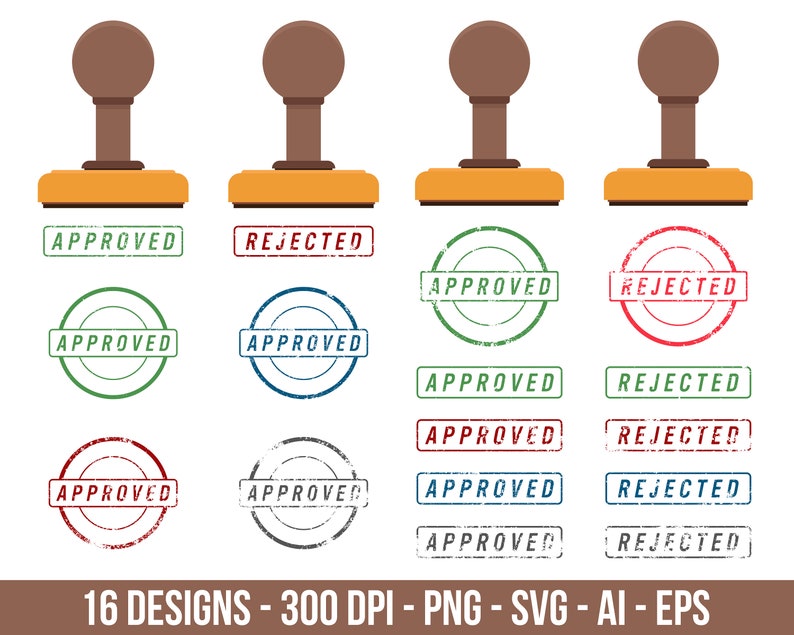 Wooden Stamper And Stamp Mark With Approved And Rejected Text Etsy