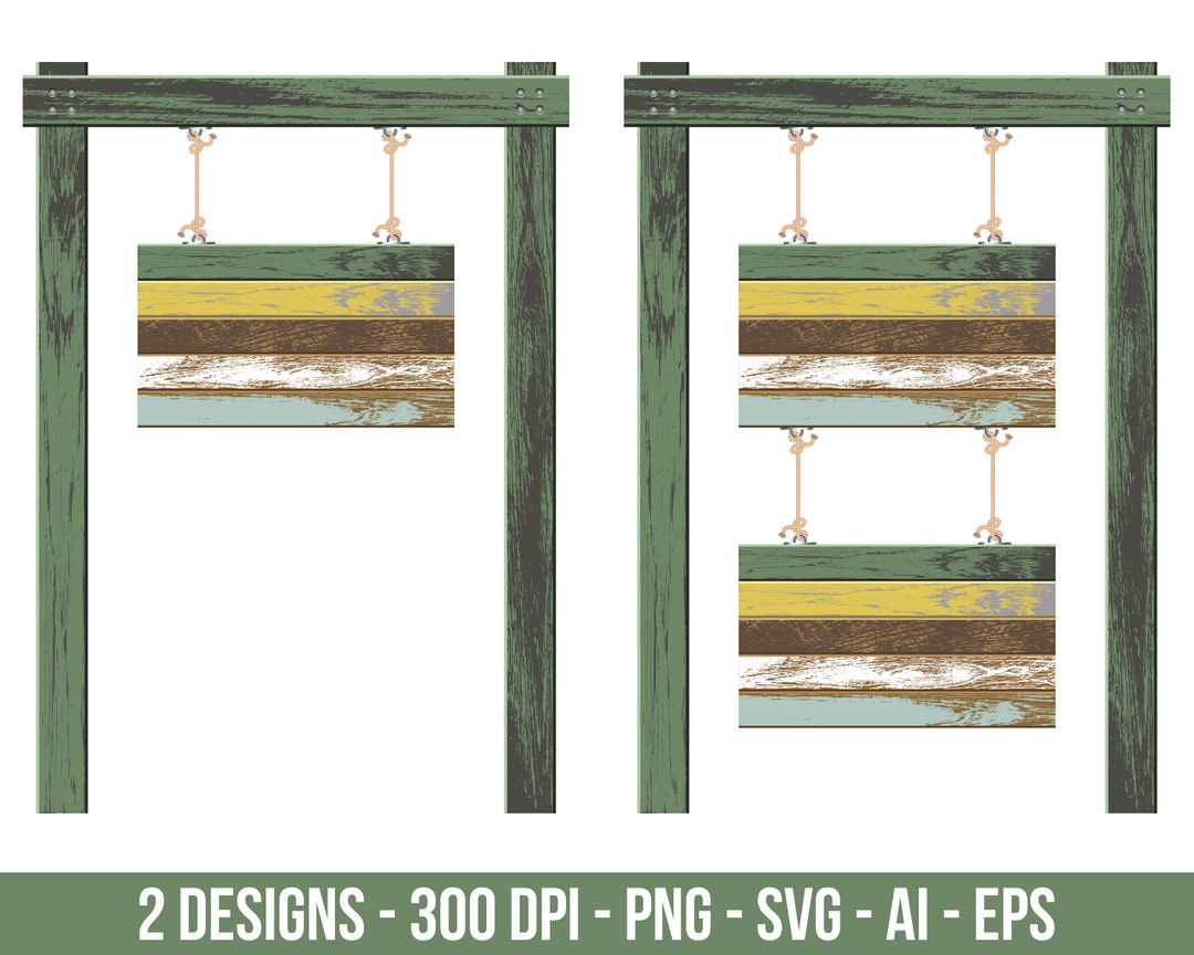 Vintage Wooden Boards Hanging on Chain and Rope Clipart Set. Digital ...