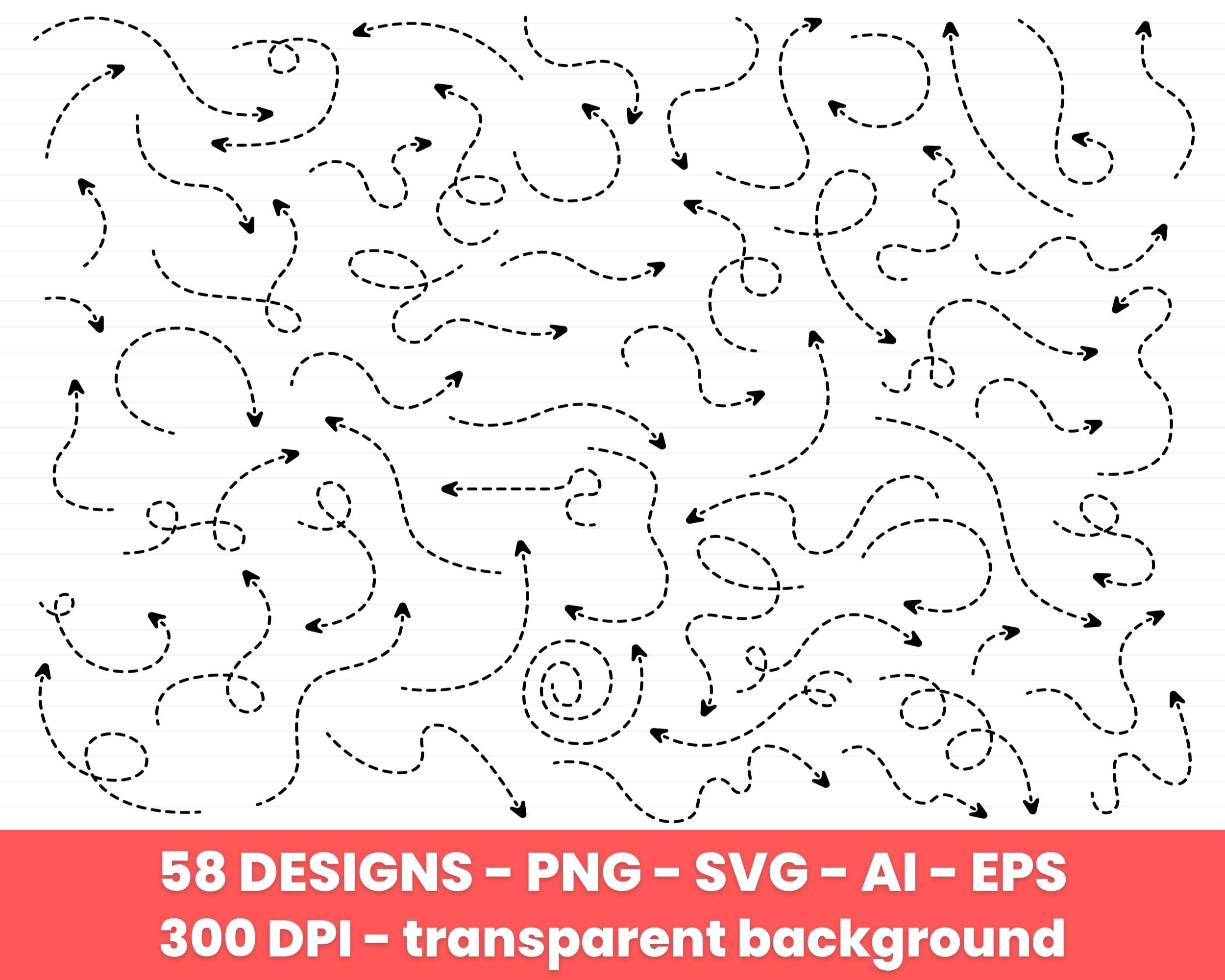 Hand Drawn Dotted Arrows Clipart Set, Arrow Vector Graphics, Commercial ...