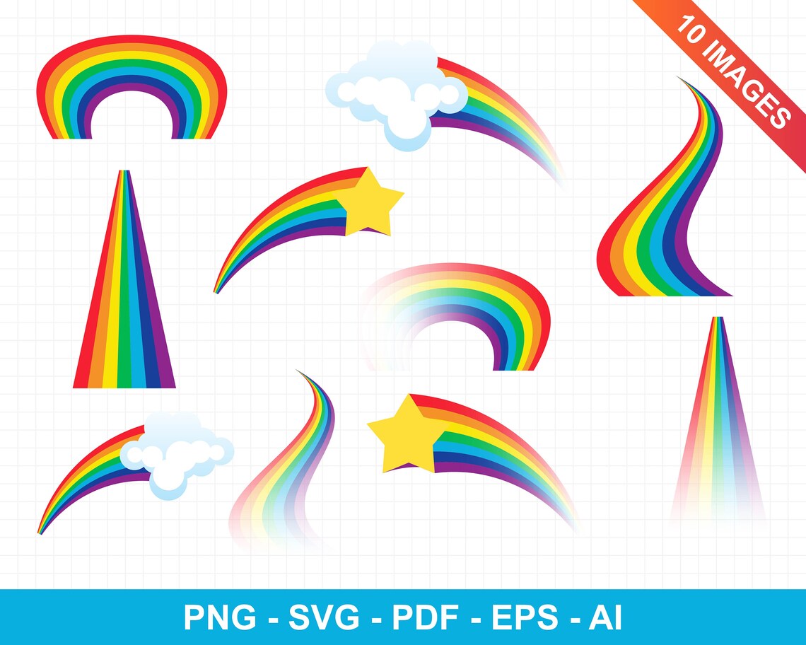 Colorful Rainbow Clipart Set, Rainbow Vector Graphics, Commercial Use ...