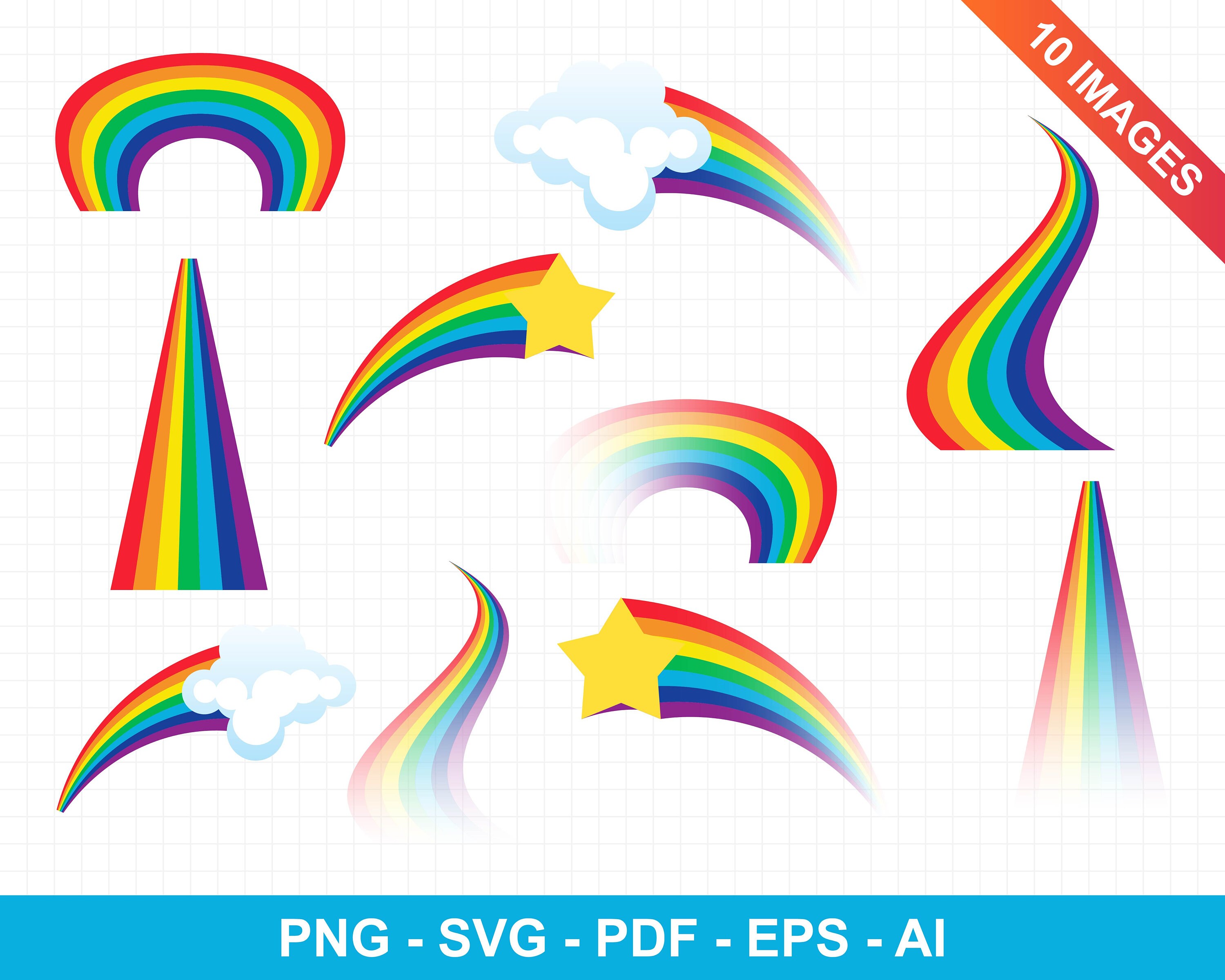 Colorful Rainbow Clipart Set, Rainbow Vector Graphics, Commercial Use ...