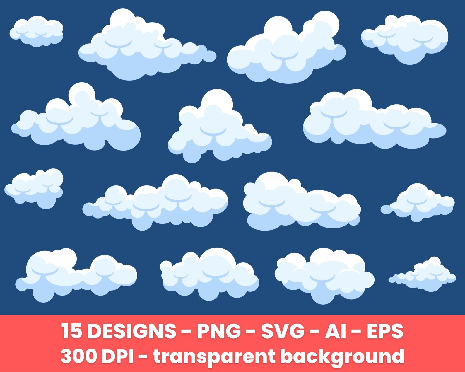 Set of Catoon Clouds Clipart Set, Vector Graphics, Commercial Use ...