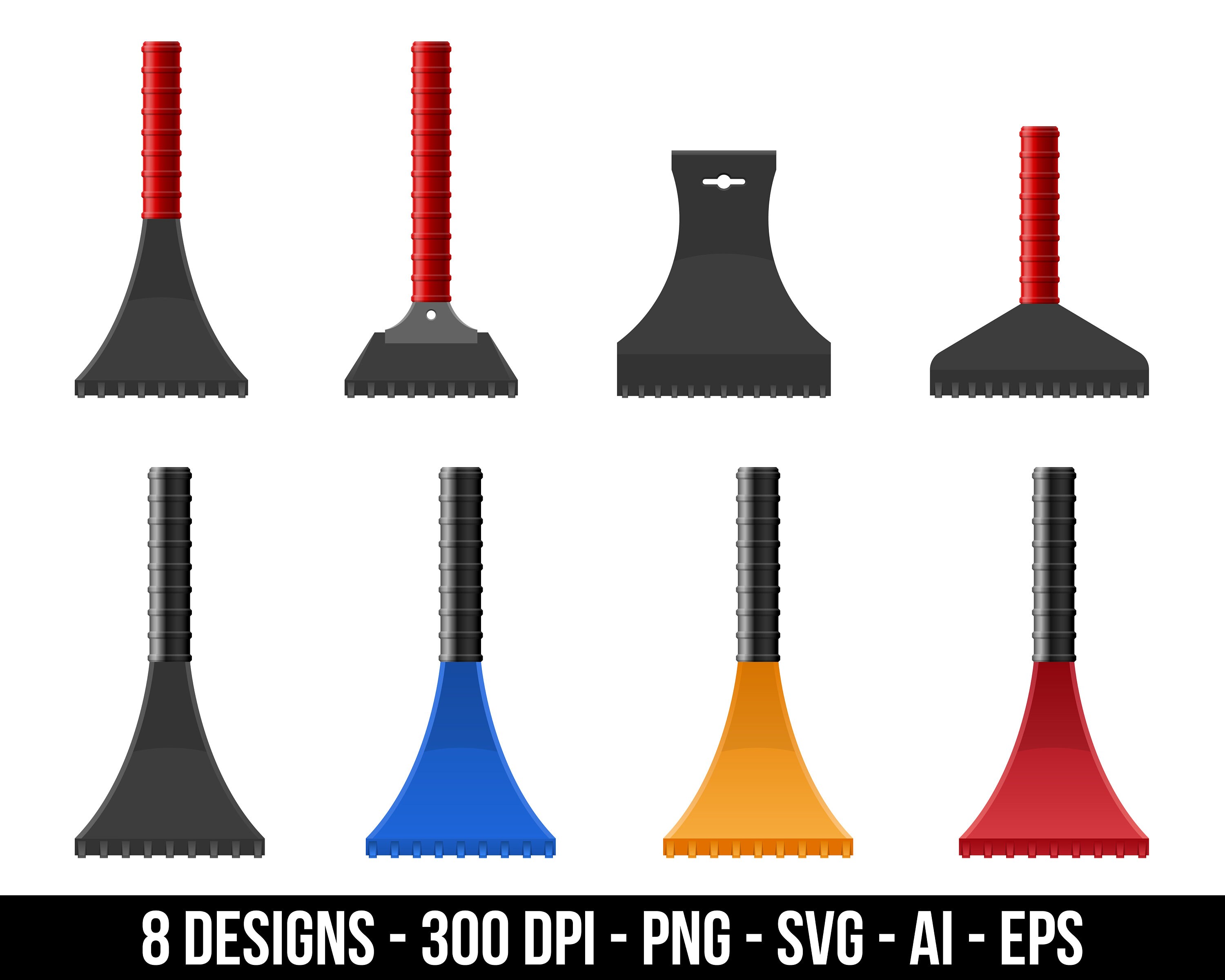 Ice Scraper for Cleaning the Car Clipart Set. Digital Images or Vector ...