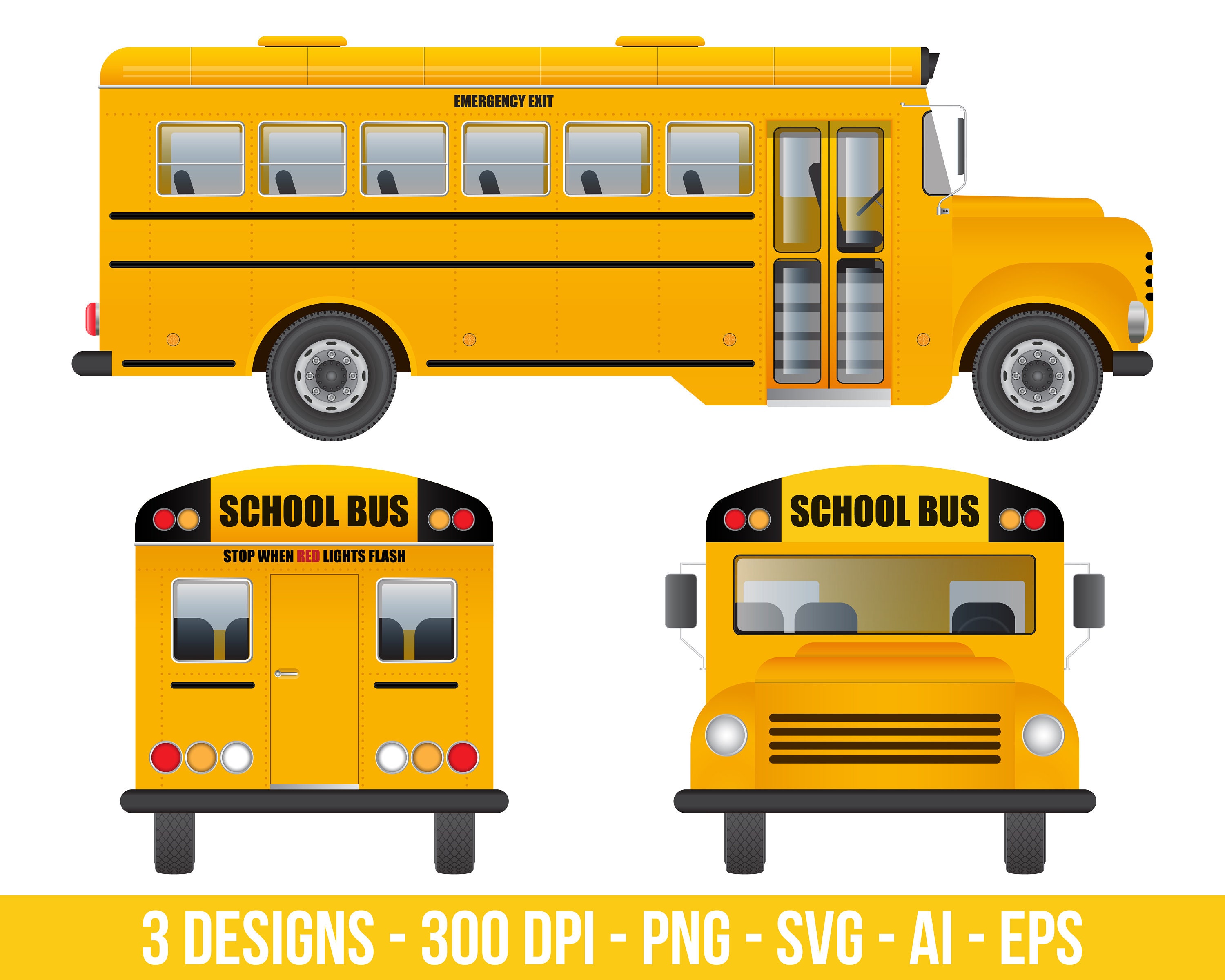 School Bus Clipart Set. Digital Images or Vector Graphics for ...