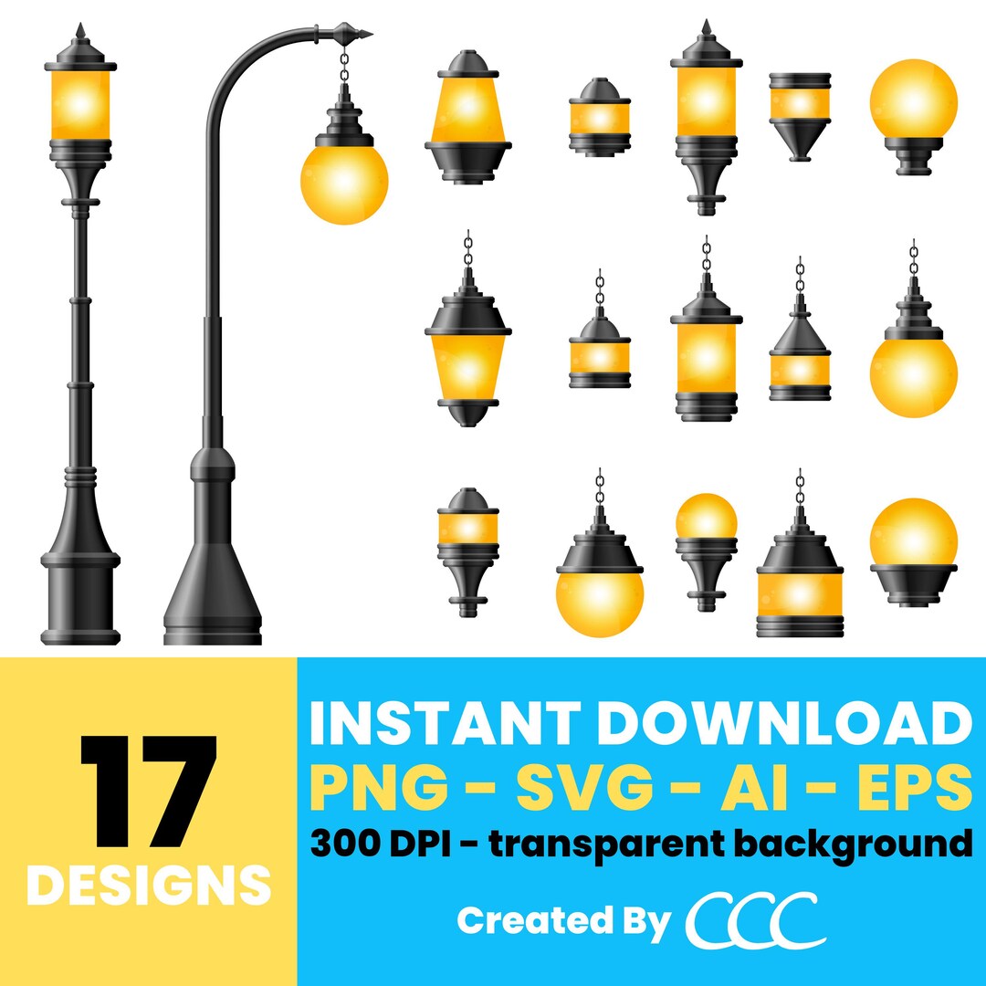 Street Lamp Clipart – Digital Lantern Graphics, Vector Art for Projects ...