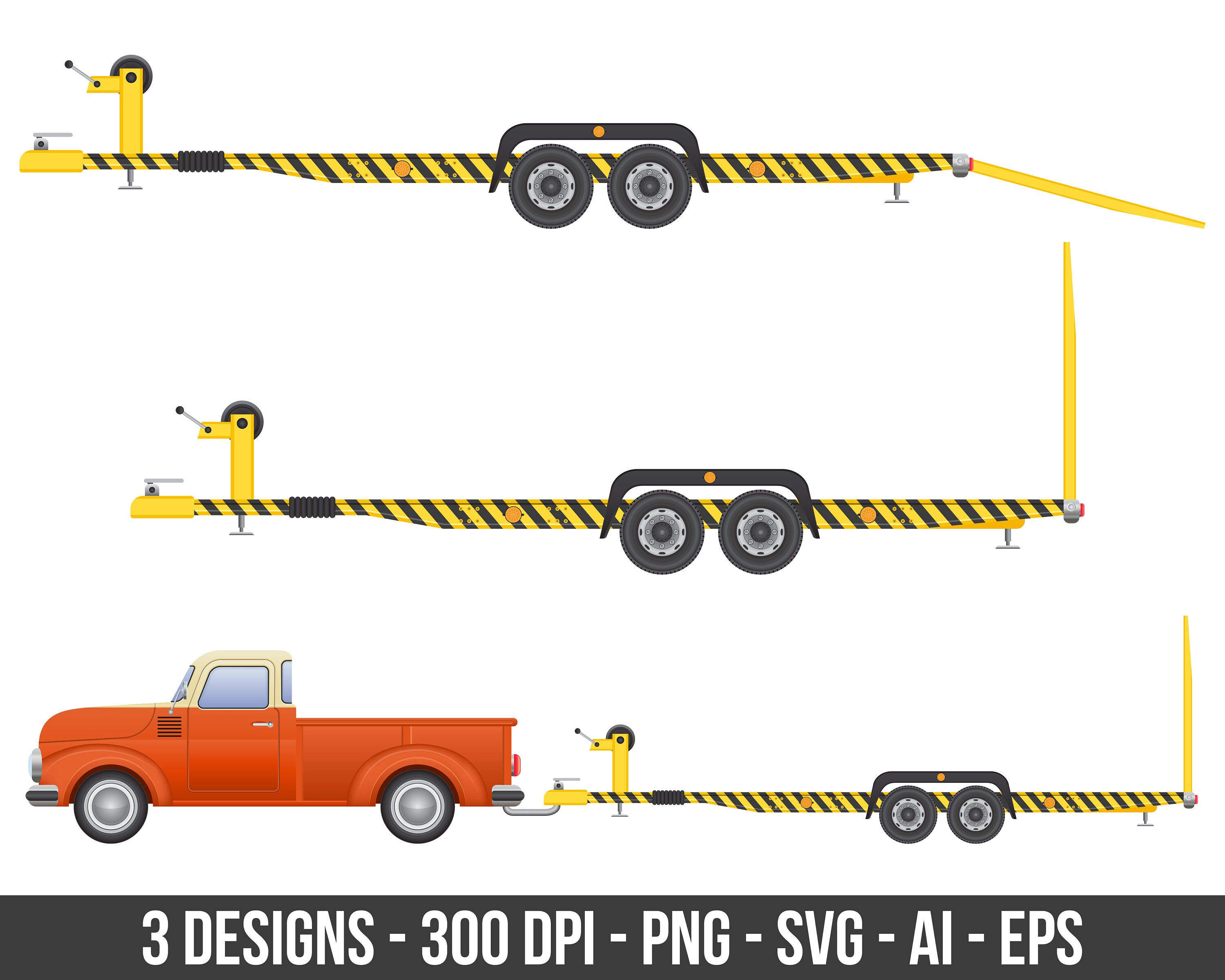 Car Trailer for Vehicle Transportation Clipart Set. Digital Images or ...