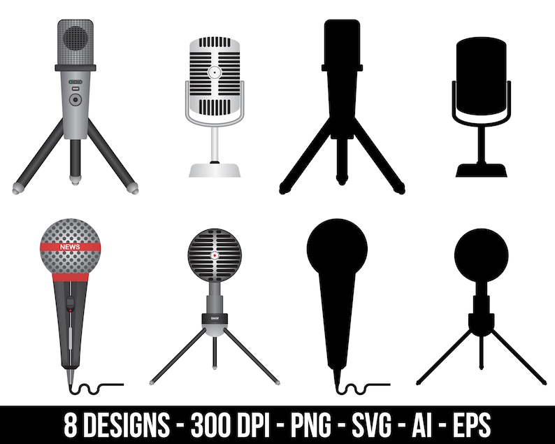 Different Microphones Clipart Set. Digital Images or Vector Graphics ...
