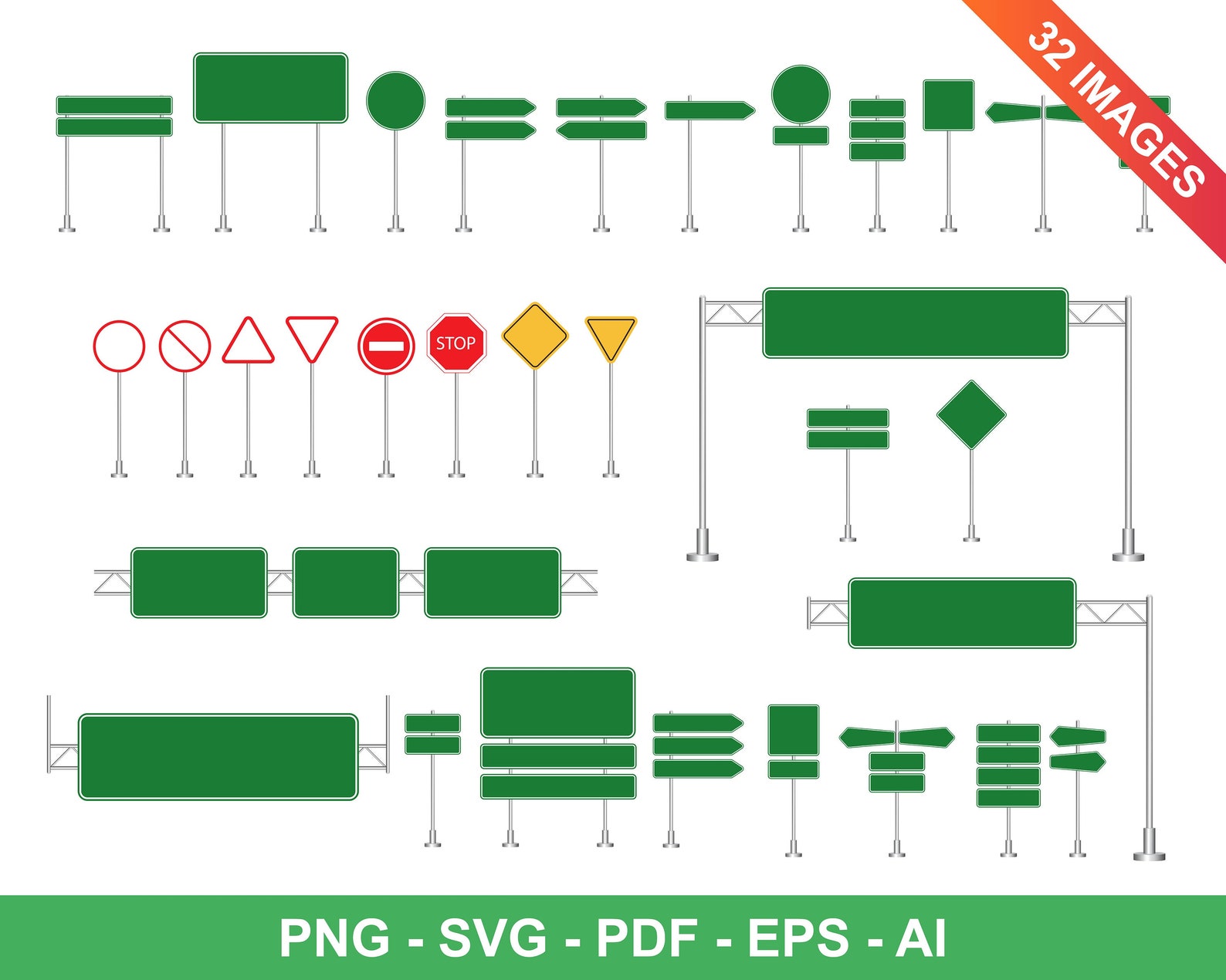 Road Green Traffic Signs Clipart Set Vector Graphics - Etsy Canada