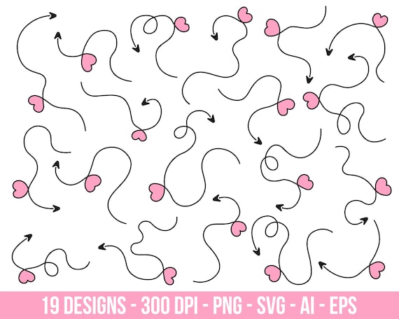 Hand Drawn Arrow Lines With Heart Clipart Set. Digital Images | Etsy