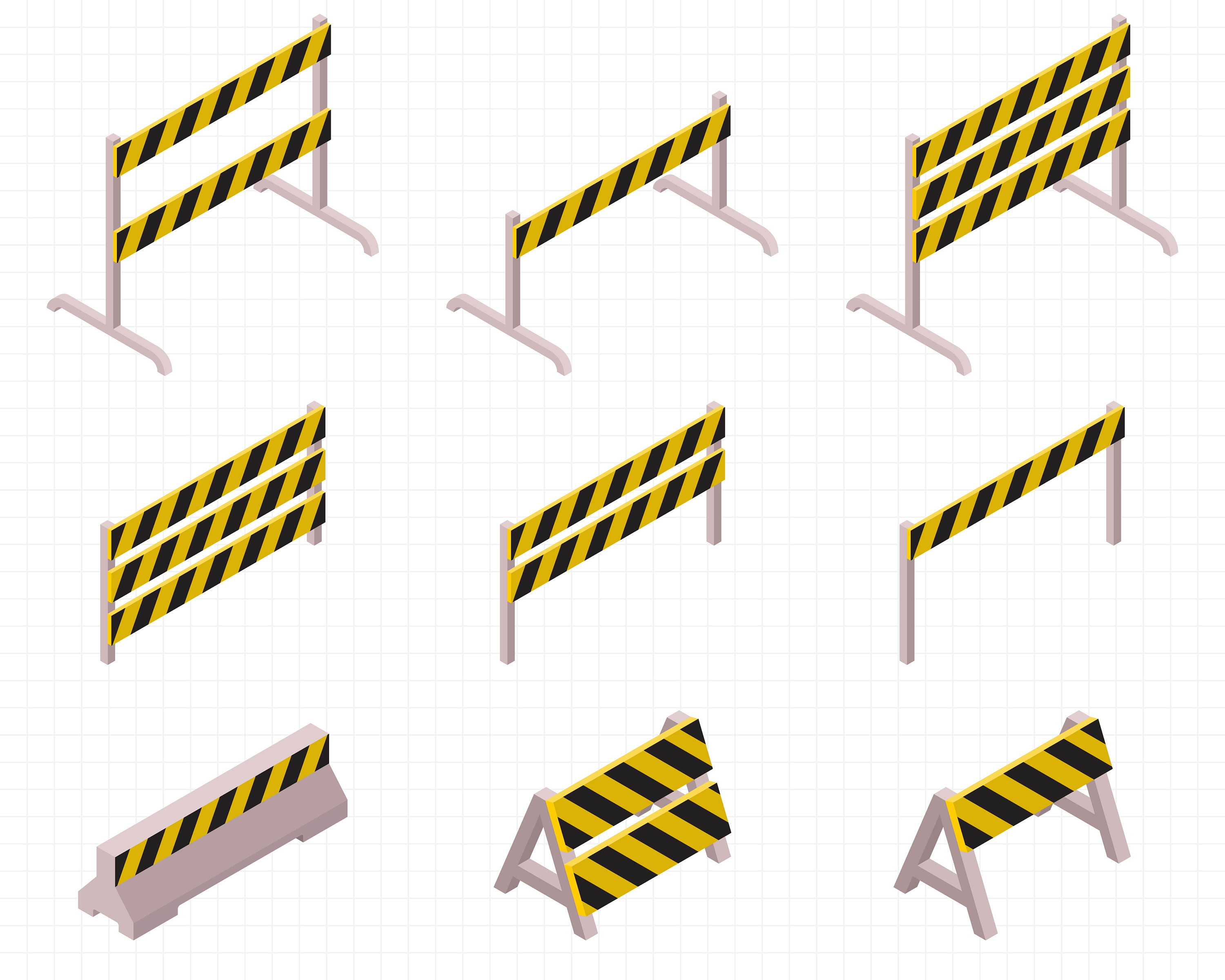 Isometric Under Construction Barrier Clipart Set, Commercial Use ...