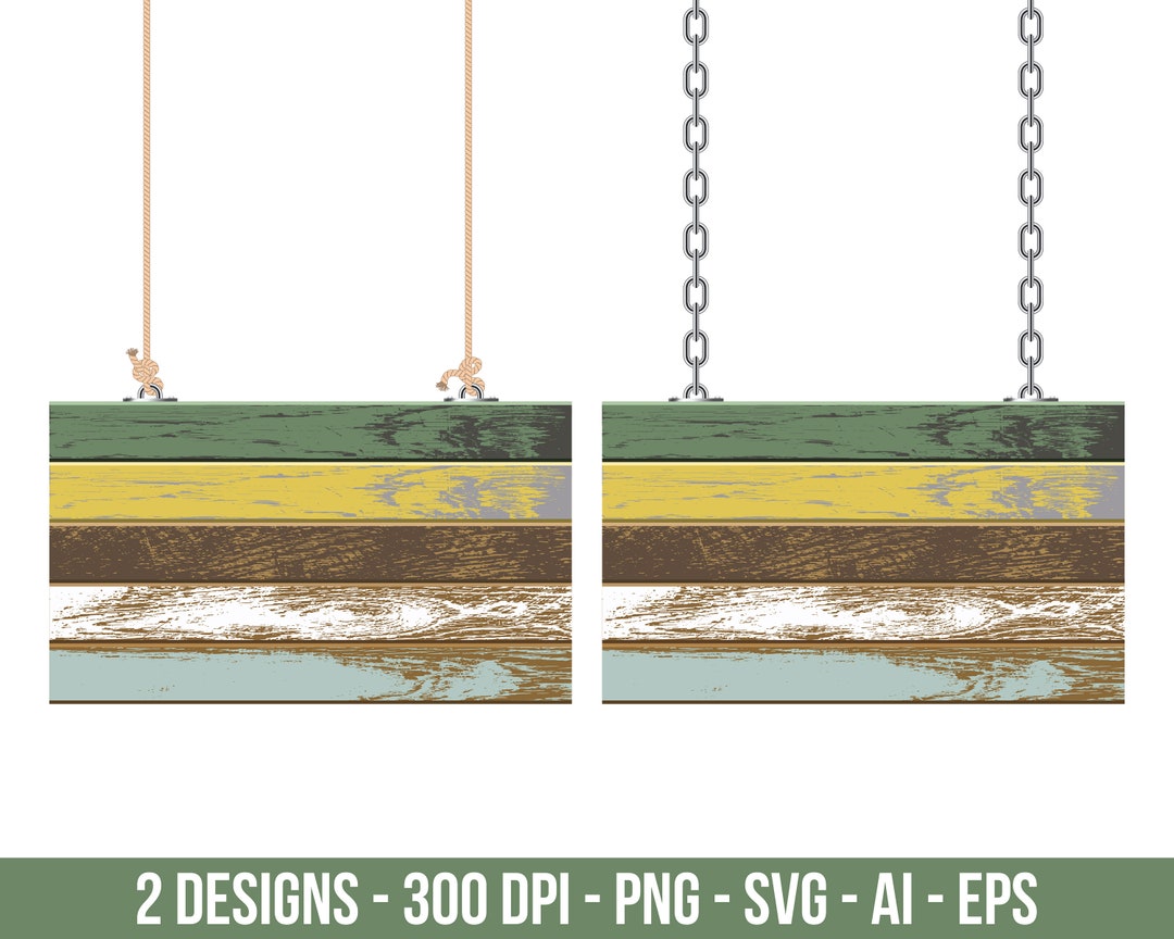 Vintage Wooden Boards Hanging on Chain and Rope Clipart Set. Digital ...