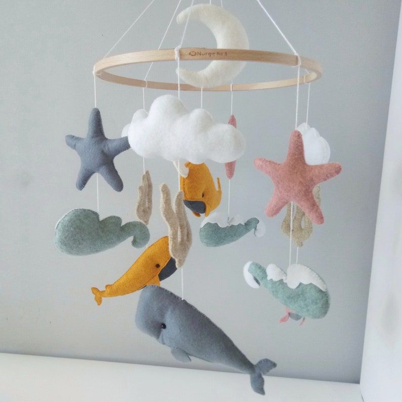 Whale Baby Mobile Fish Mobile Moon Baby Crib Mobile Blue | Etsy