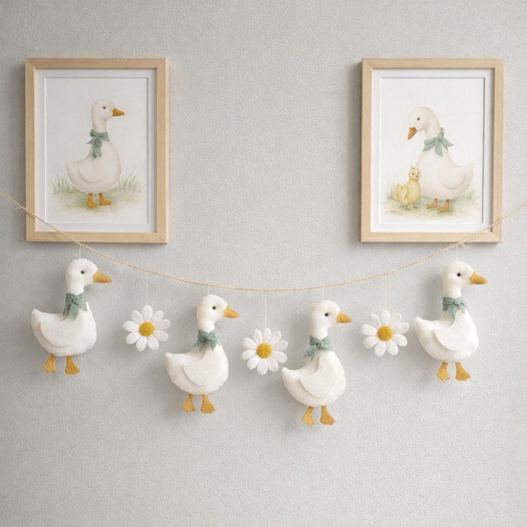 Goose and Daisy Felt Garland, Duck Nursery Decor, Goose Bunting, Geese ...