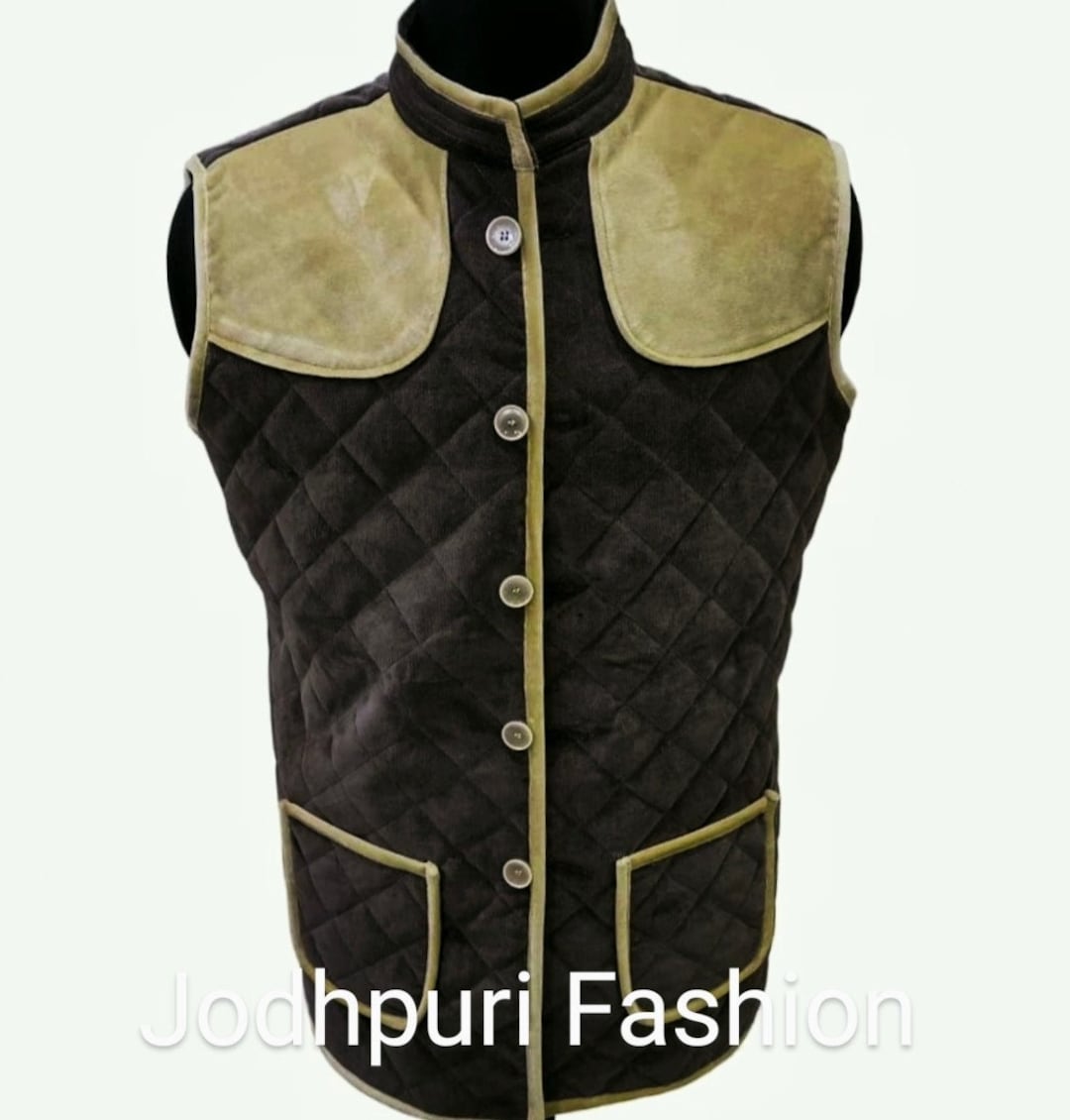 Mens Quilted Nehru Jacket Smoking Bera Hunting Vest Designer Waistcoat ...