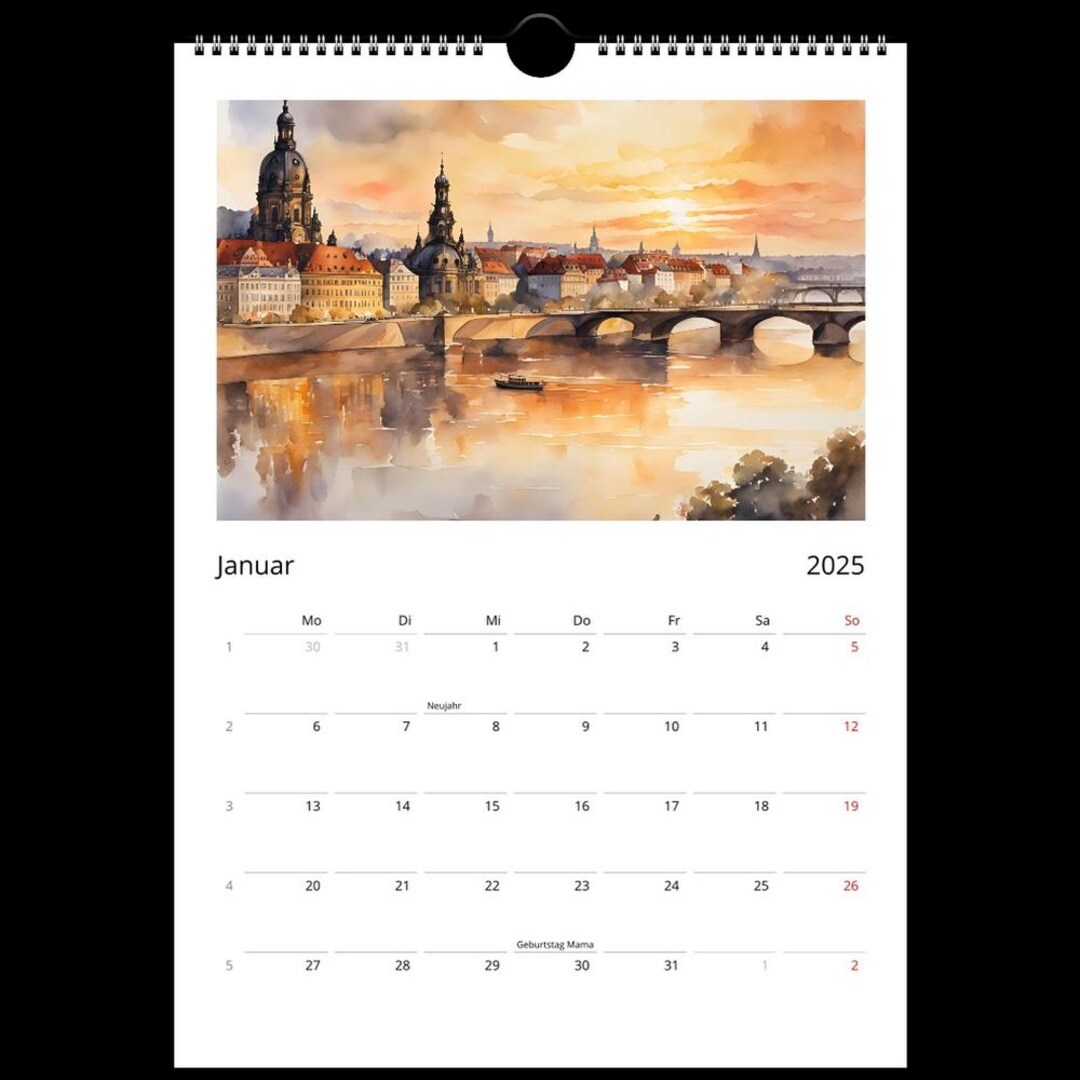 Calendar 2025 Dresden Skyline Watercolor Personalizable Wall Calendar ...