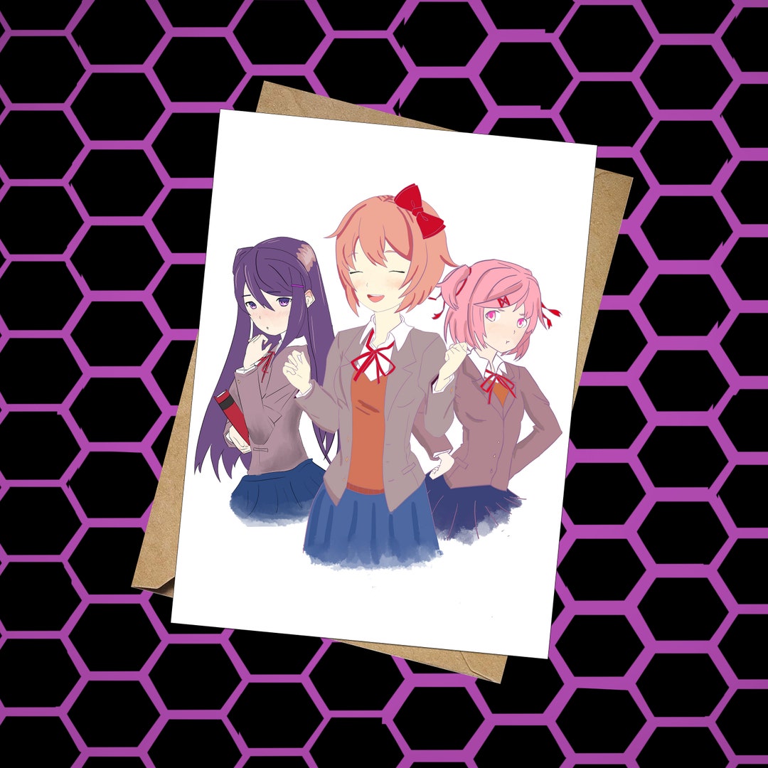 Handmade Recycled Card & Badge Doki Doki Literature Club White Recycled ...