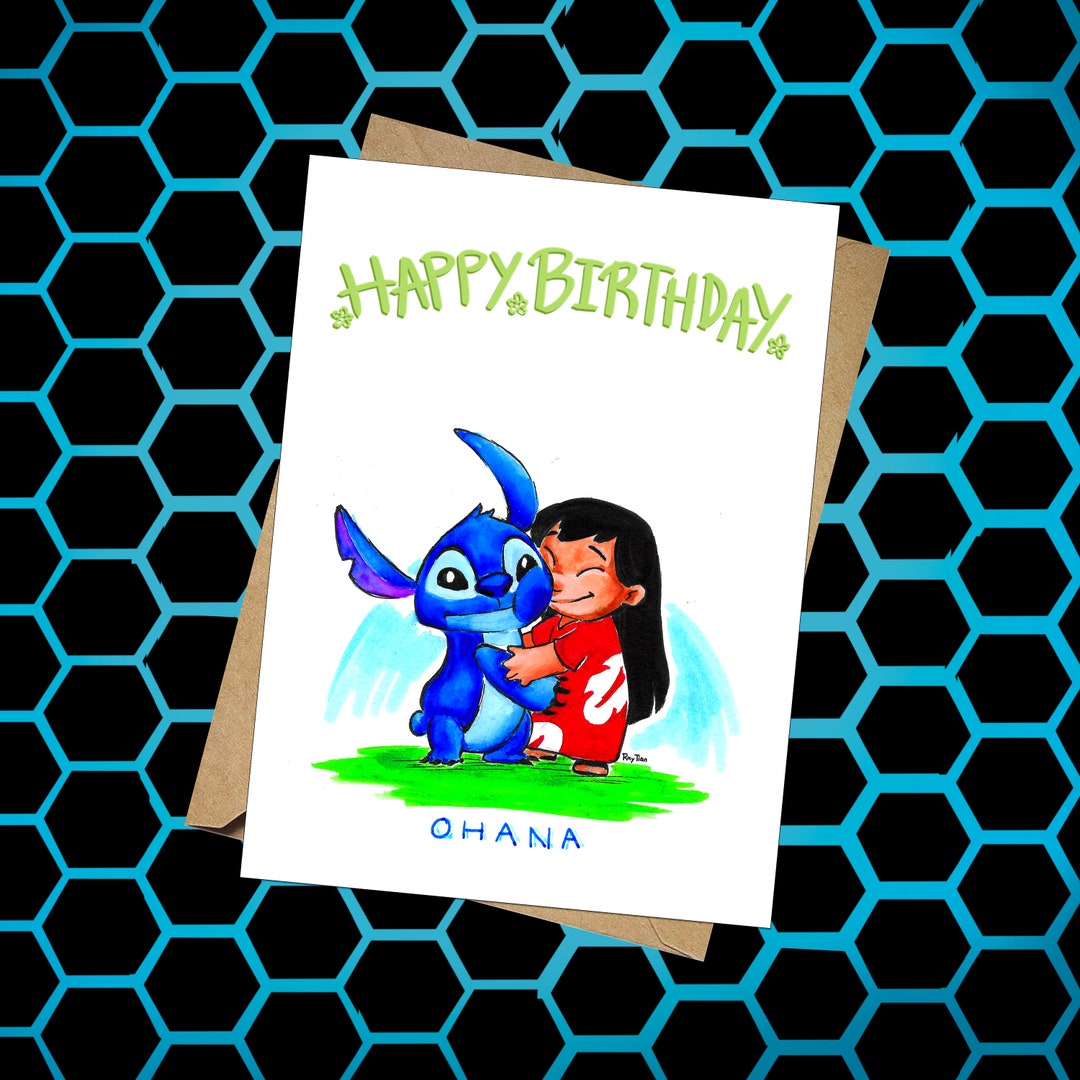 Handmade Recycled Card & Badge Lilo and Stitch White Recycled Card Cute ...
