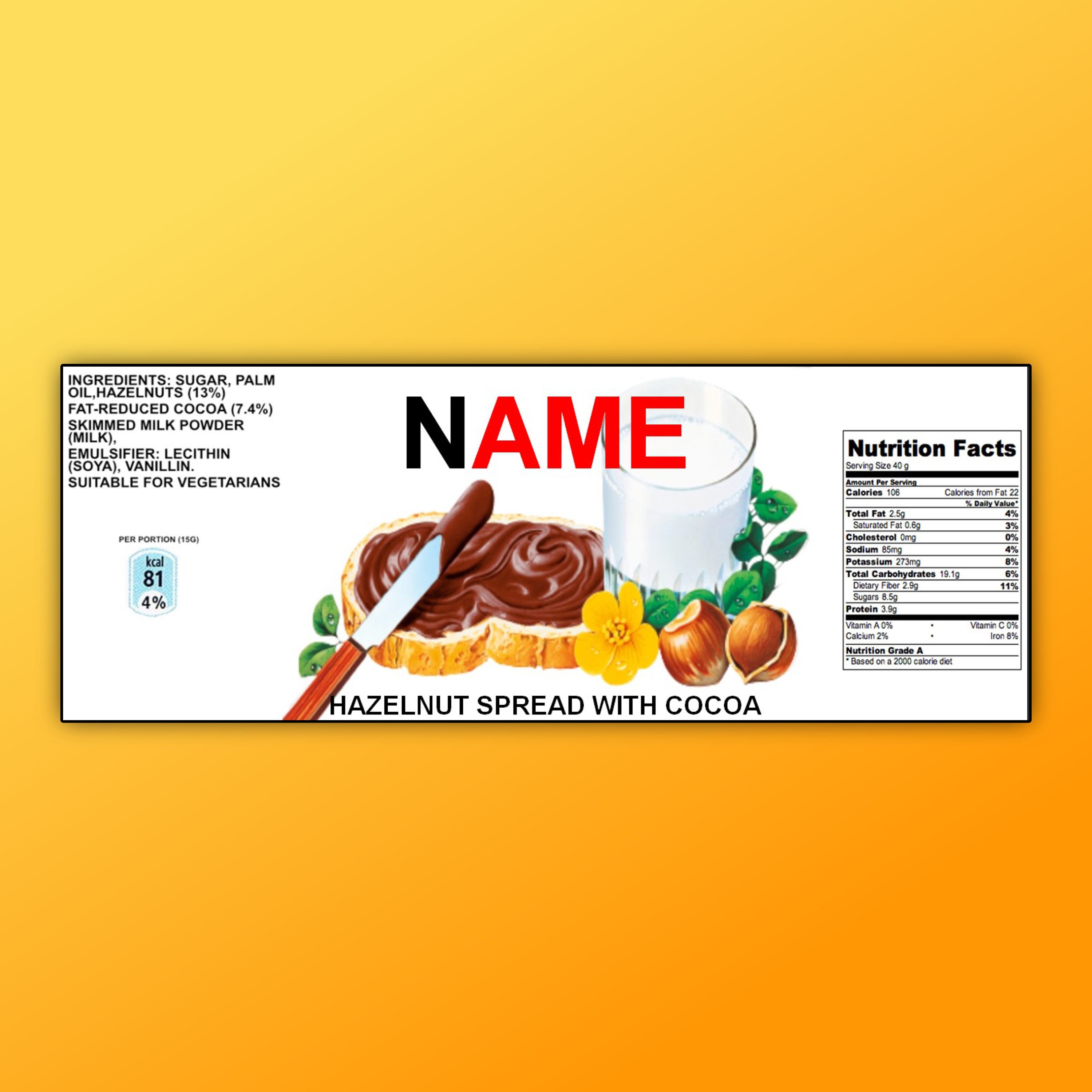 CUSTOM NUTELLA LABELS Personalise with Name and Message | Etsy