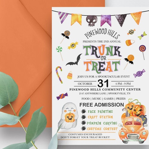 EDITABLE Trunk or Treat Flyer/invitation Printable Halloween - Etsy