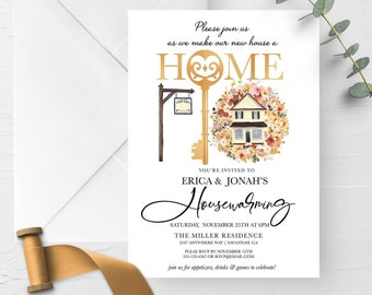 EDITABLE Invitation Boho Autumn Floral Housewarming | Etsy