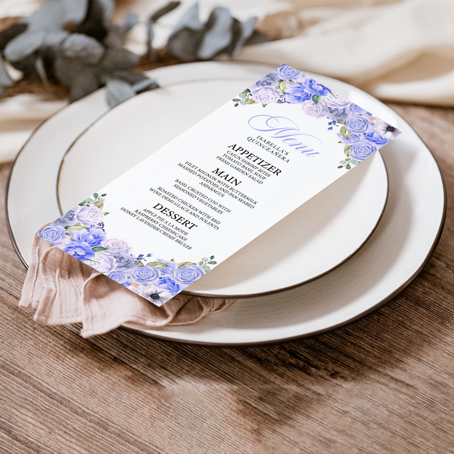 Floral Quinceanera Menu Template: Periwinkle Blue, Editable (corjl) - Etsy