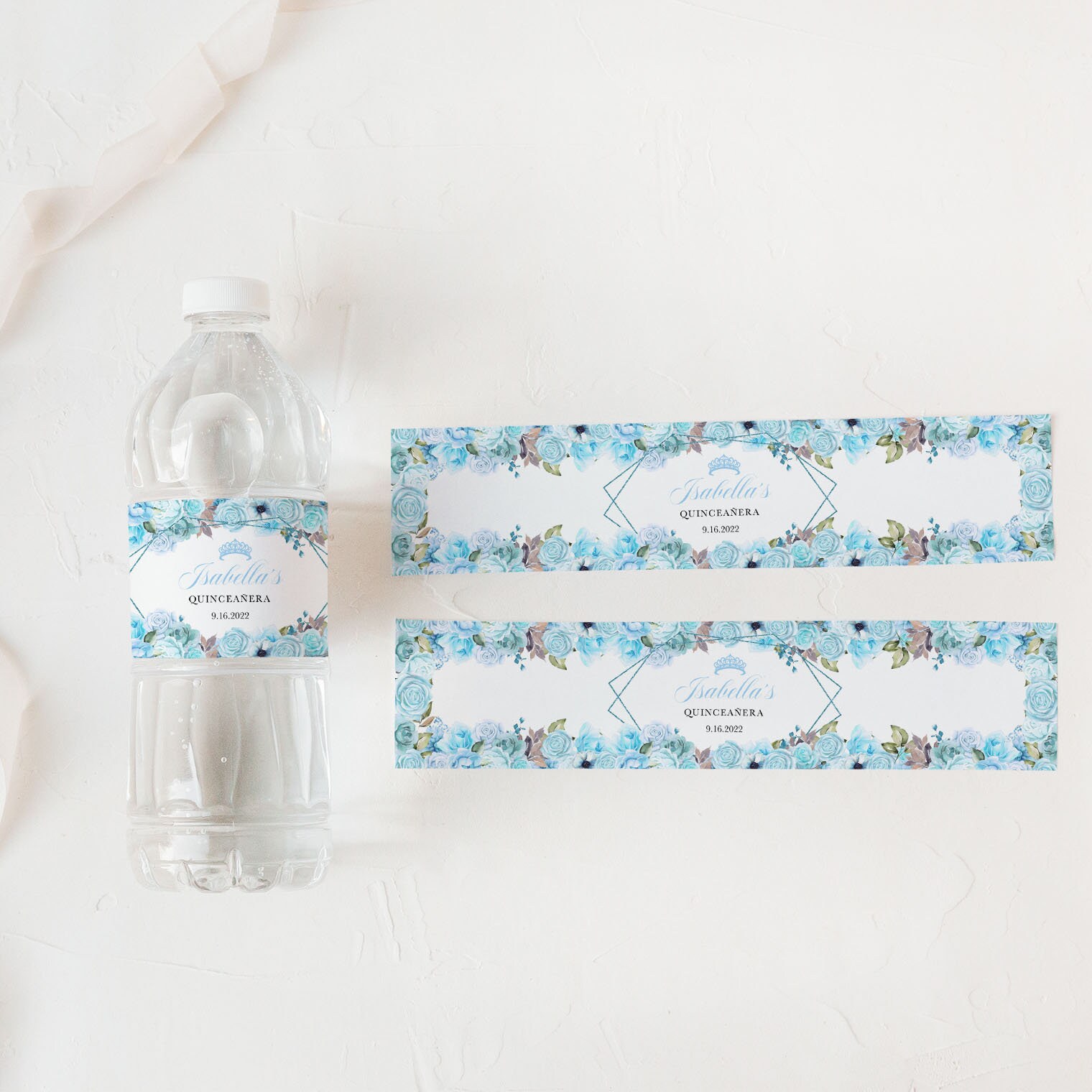 EDITABLE Labels Elegant Sky Blue Floral Quinceanera Water - Etsy