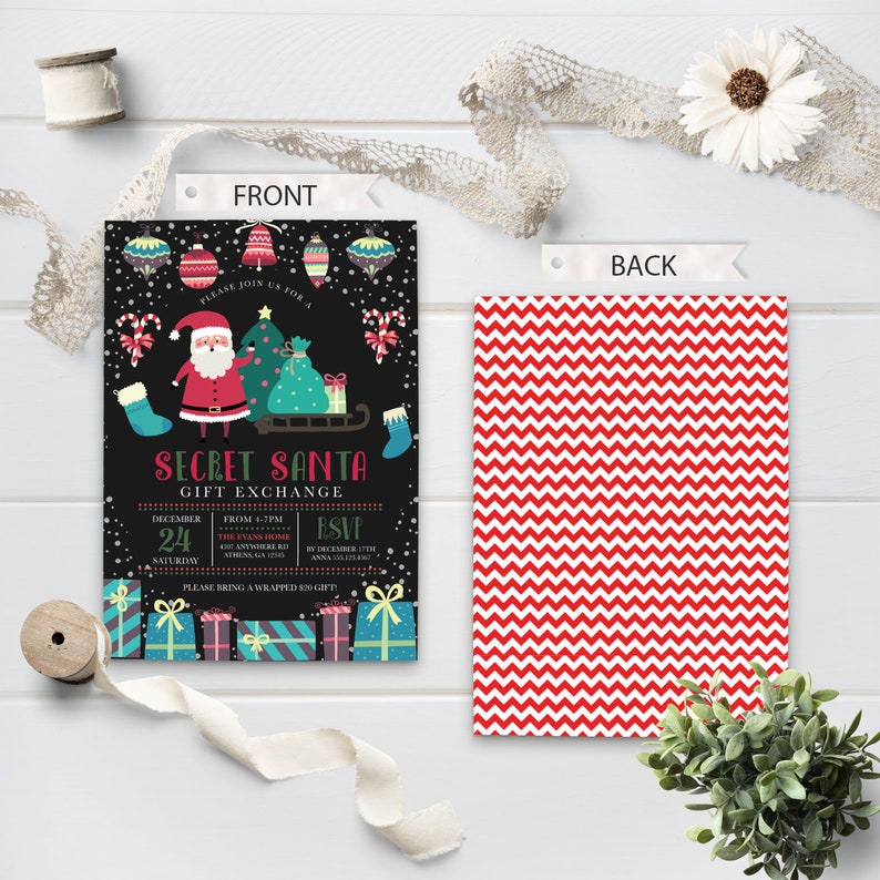 EDITABLE Invitation Secret Santa Gift Exchange Party - Etsy