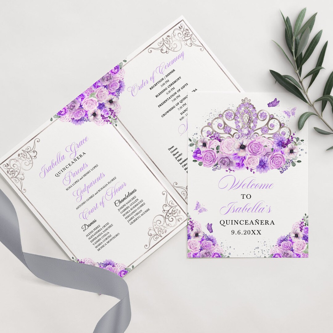 EDITABLE Program Template, Lilac Purple & Silver Tiara Princess ...