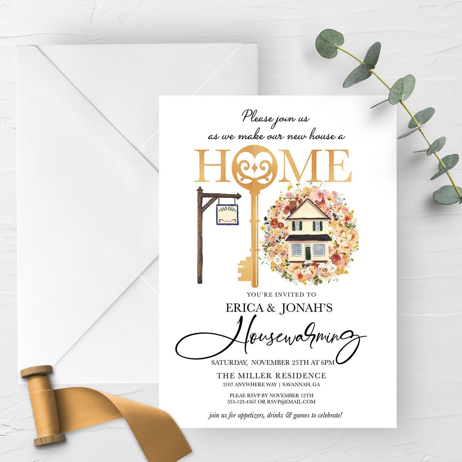 EDITABLE Invitation, Boho Autumn Floral Housewarming Invitation, New ...