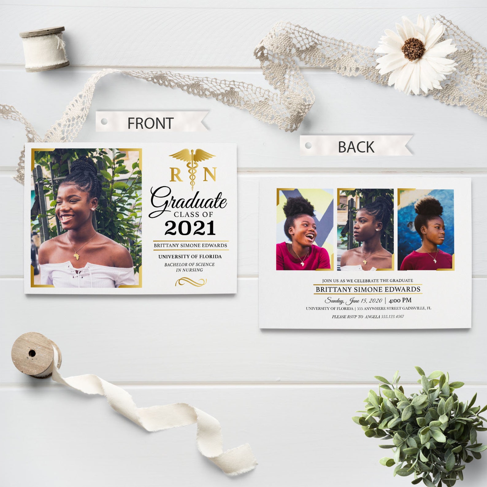 EDITABLE Invitation Nurse Graduation Announcement RN - Etsy