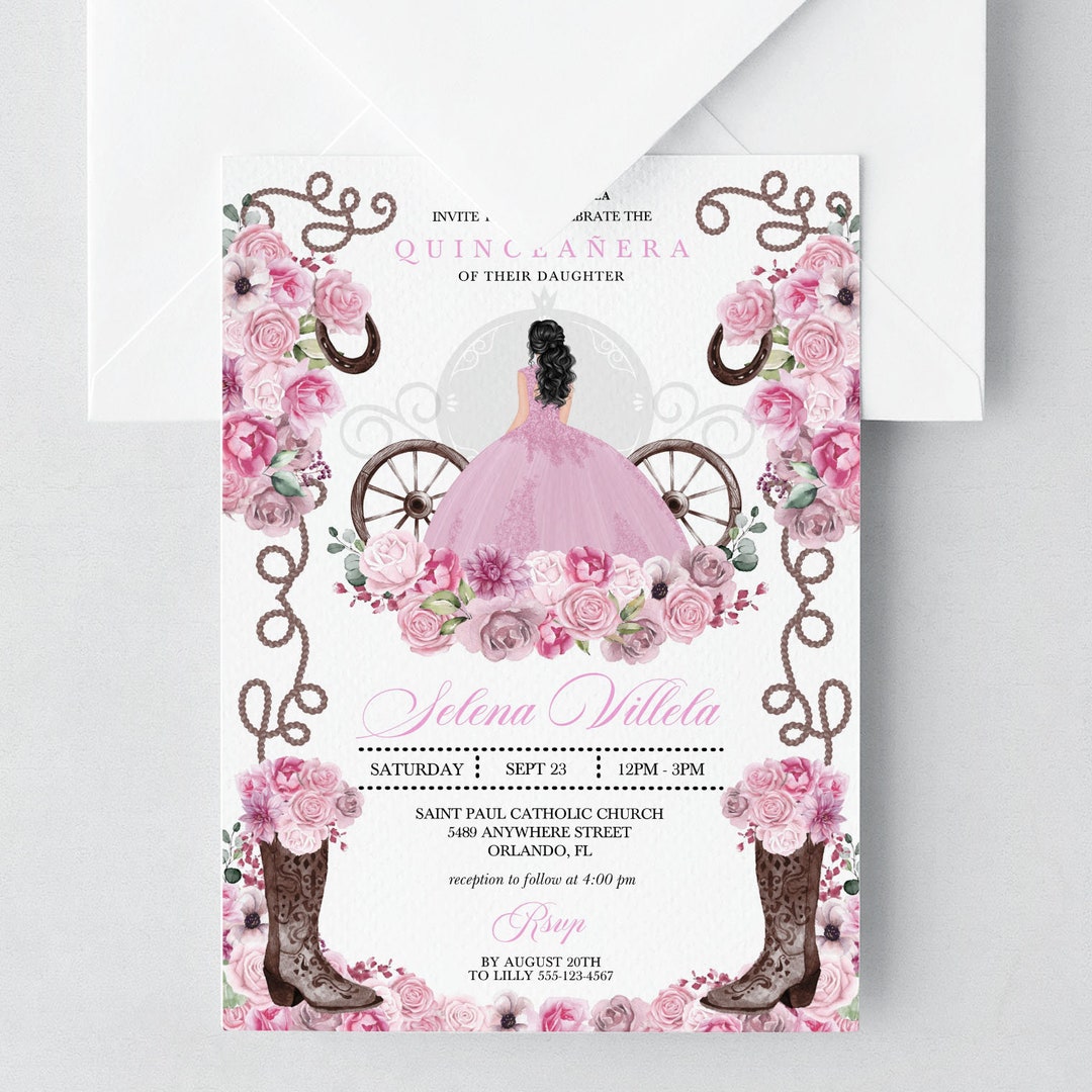 Invitación EDITABLE, Invitación de Quinceañera con Botas Vaqueras del ...