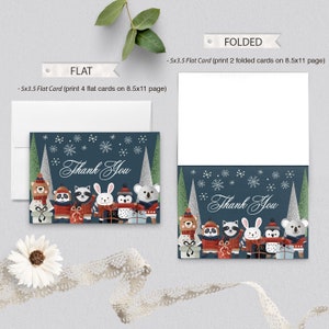 Woodland Christmas Thank You Card Birthday Template | Etsy