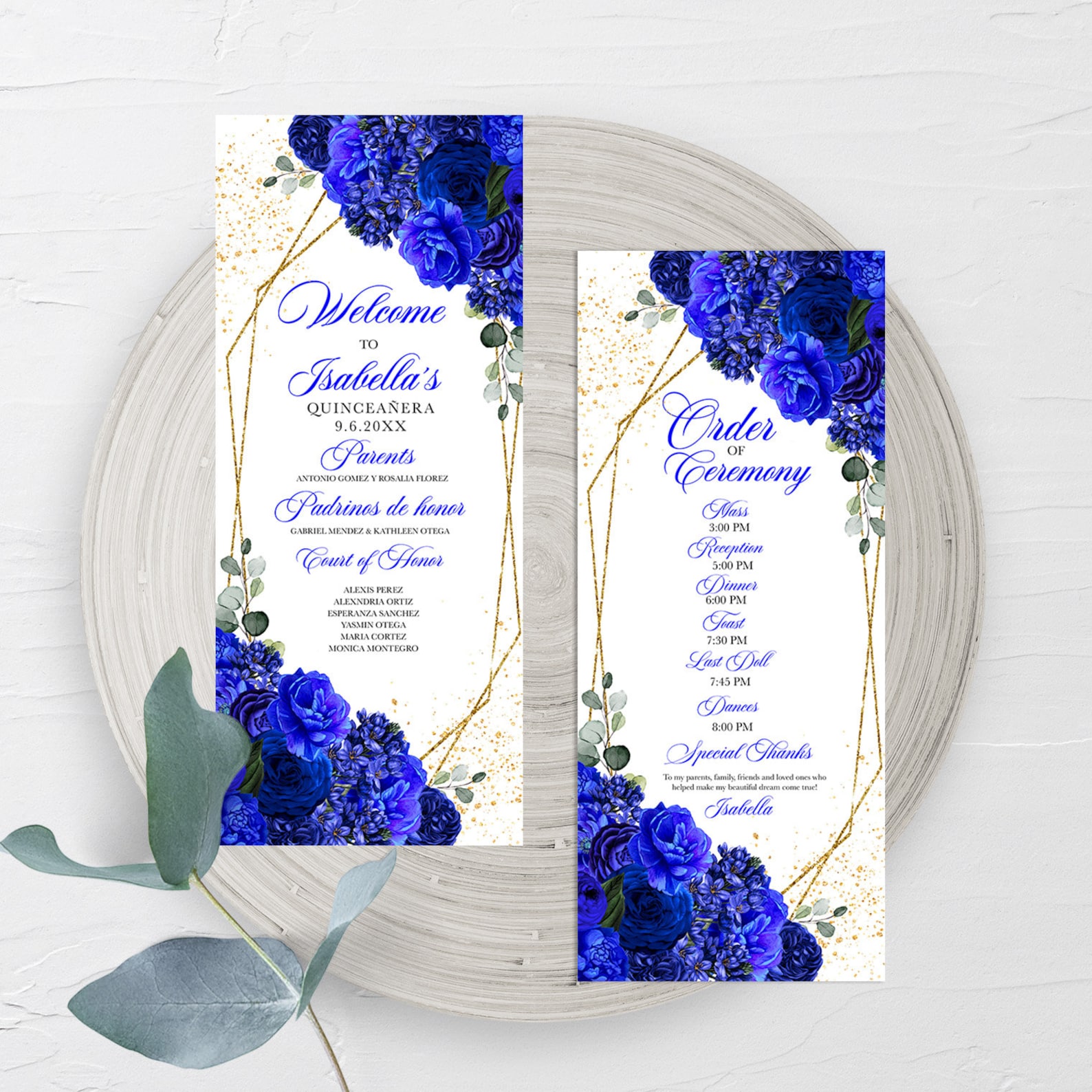 EDITABLE Program Template Elegant Royal Blue Floral - Etsy UK
