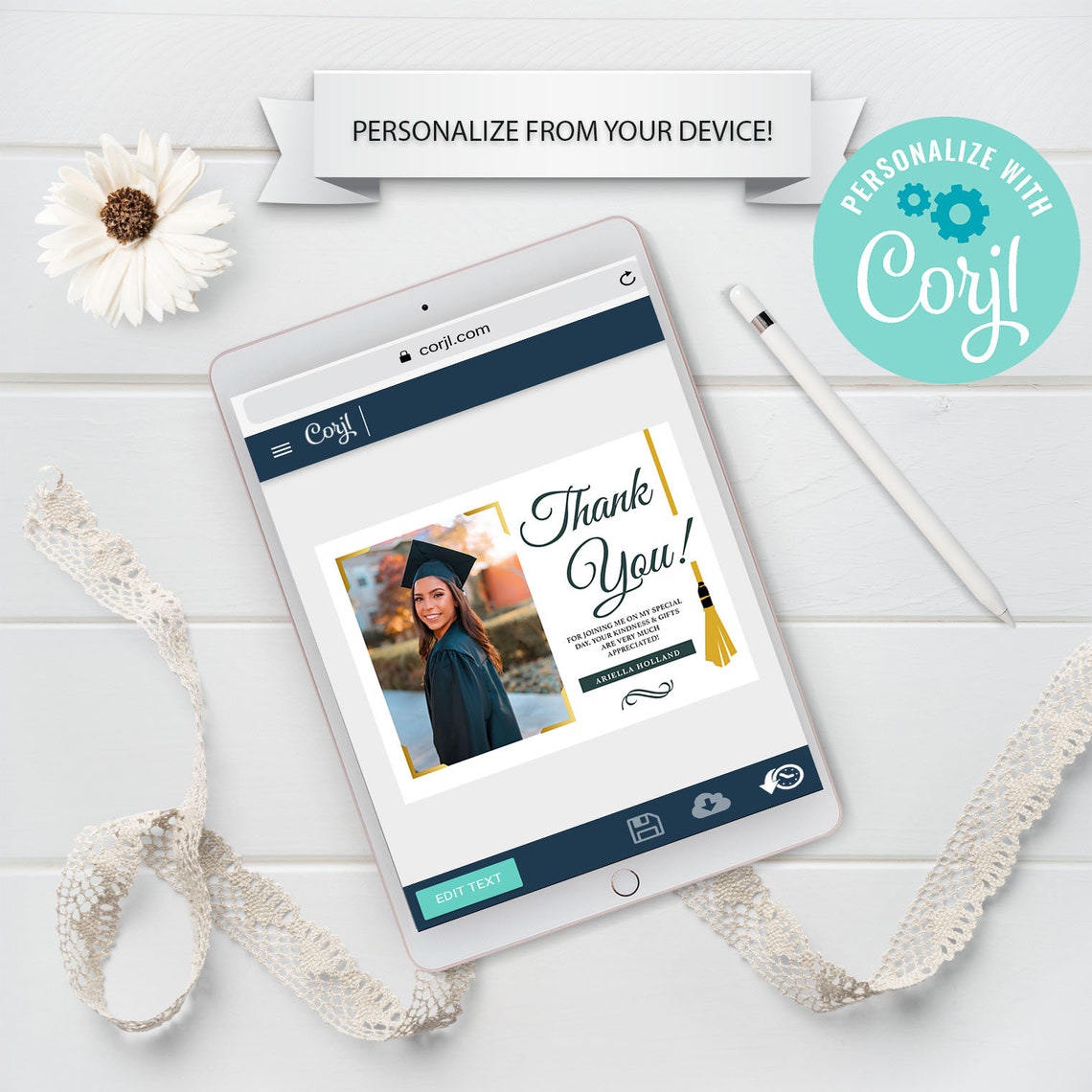 EDITABLE Invitation Graduation Thank You Photo Card | Etsy