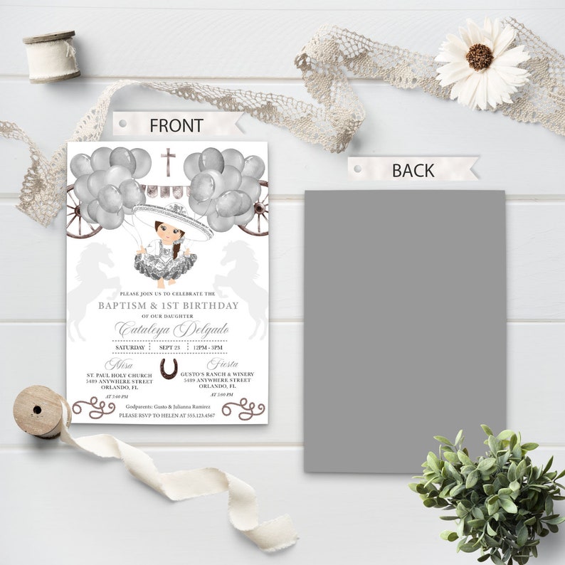 EDITABLE Invitation, Silver Baby Charra Baptism Birthday Invitation ...