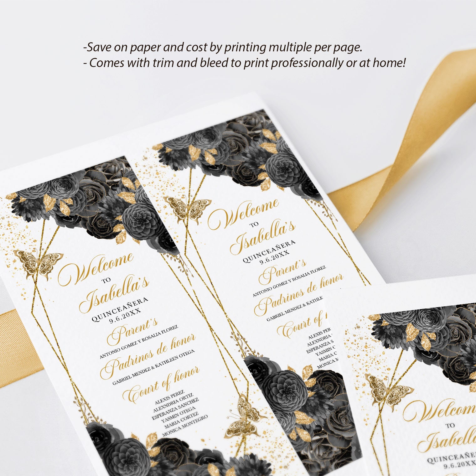 EDITABLE Program Template Elegant Black and Gold Floral - Etsy