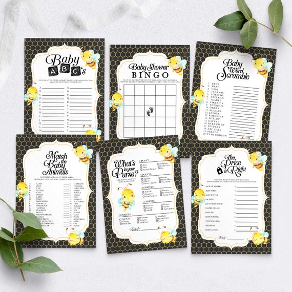 Bee Baby Shower Game Bundle Bumble Bee Baby Shower Games | Etsy
