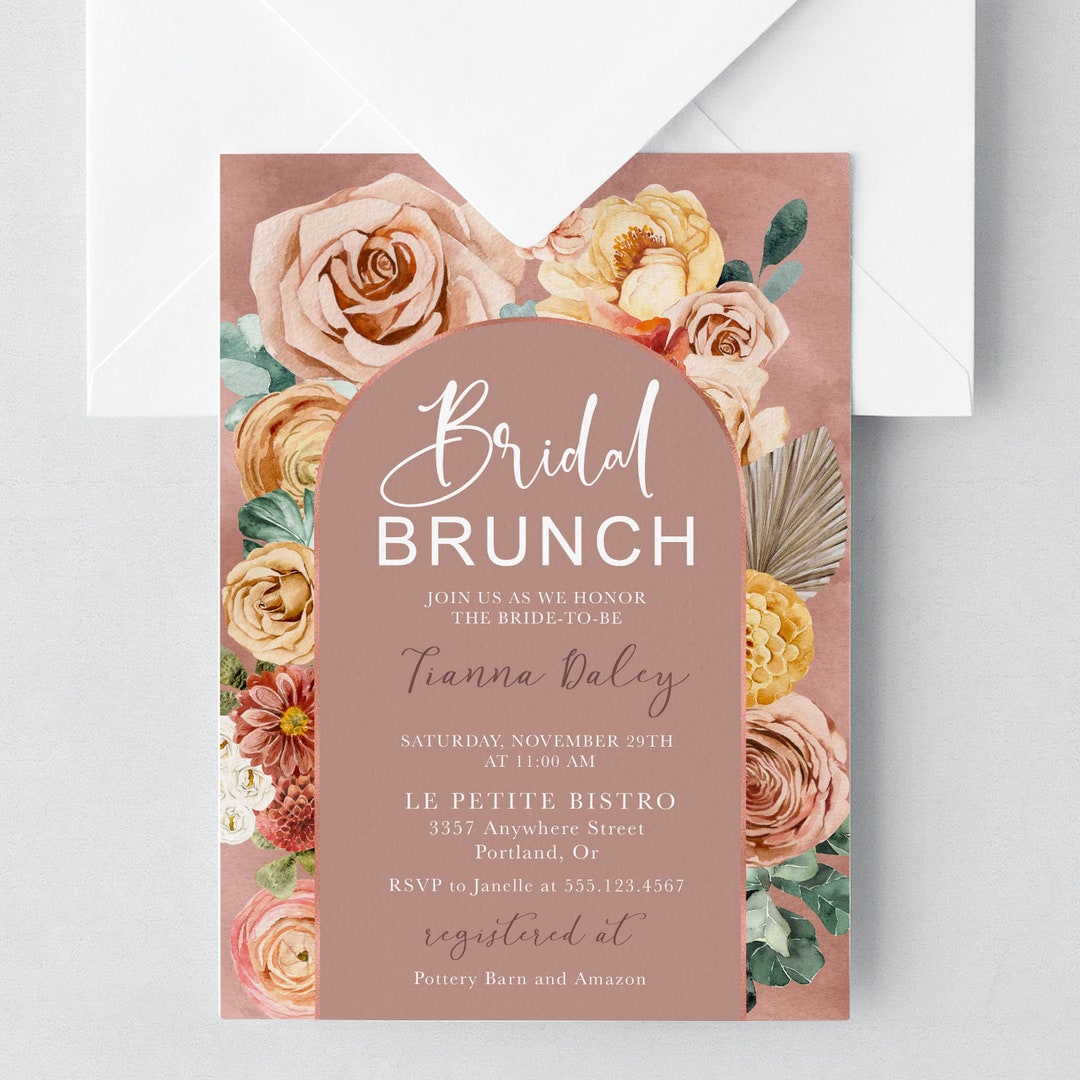 EDITABLE Invitation, Boho Autumn Floral Bridal Brunch Invitation ...