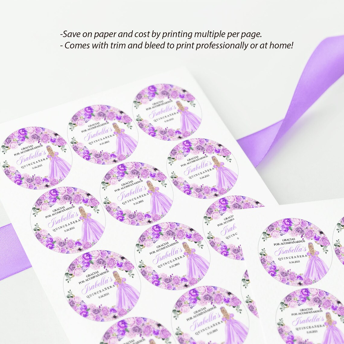 EDITABLE Favor Tag Label Elegant Lilac Purple Floral - Etsy