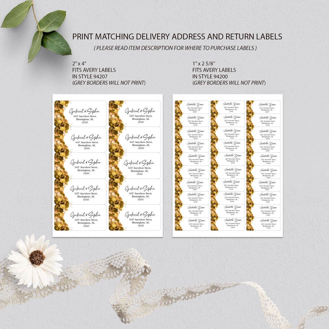 EDITABLE Address Label Elegant Gold Floral Quinceanera - Etsy