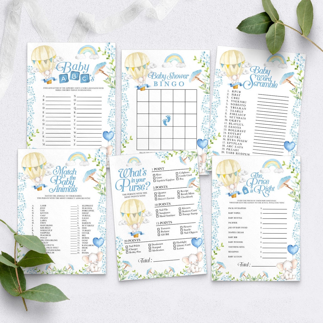 Hot Air Balloon Baby Shower Game Bundle, Baby Elephant, Baby Shower ...