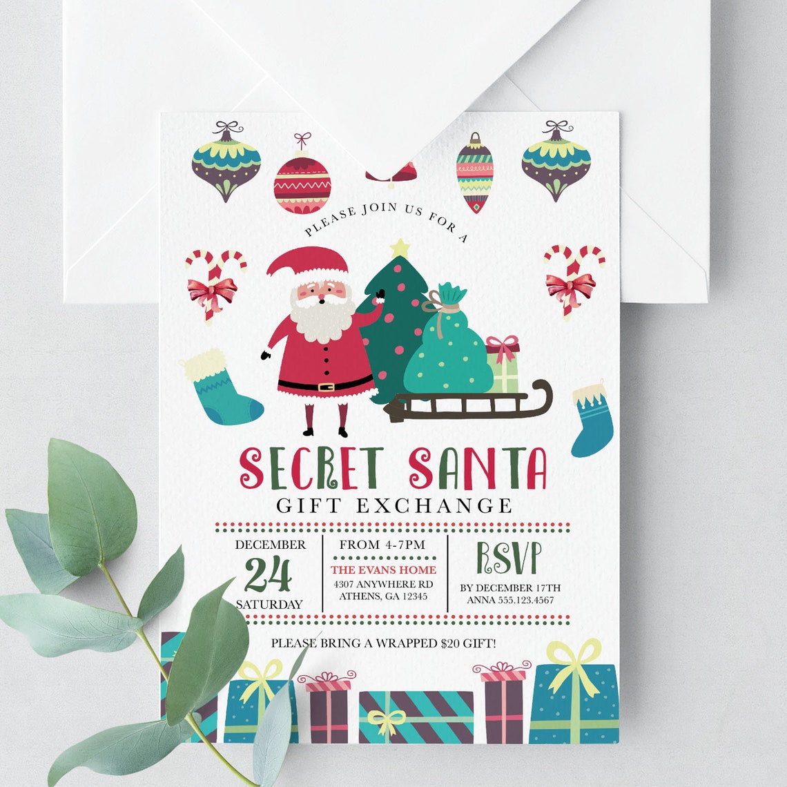 EDITABLE Invitation Secret Santa Gift Exchange Party | Etsy