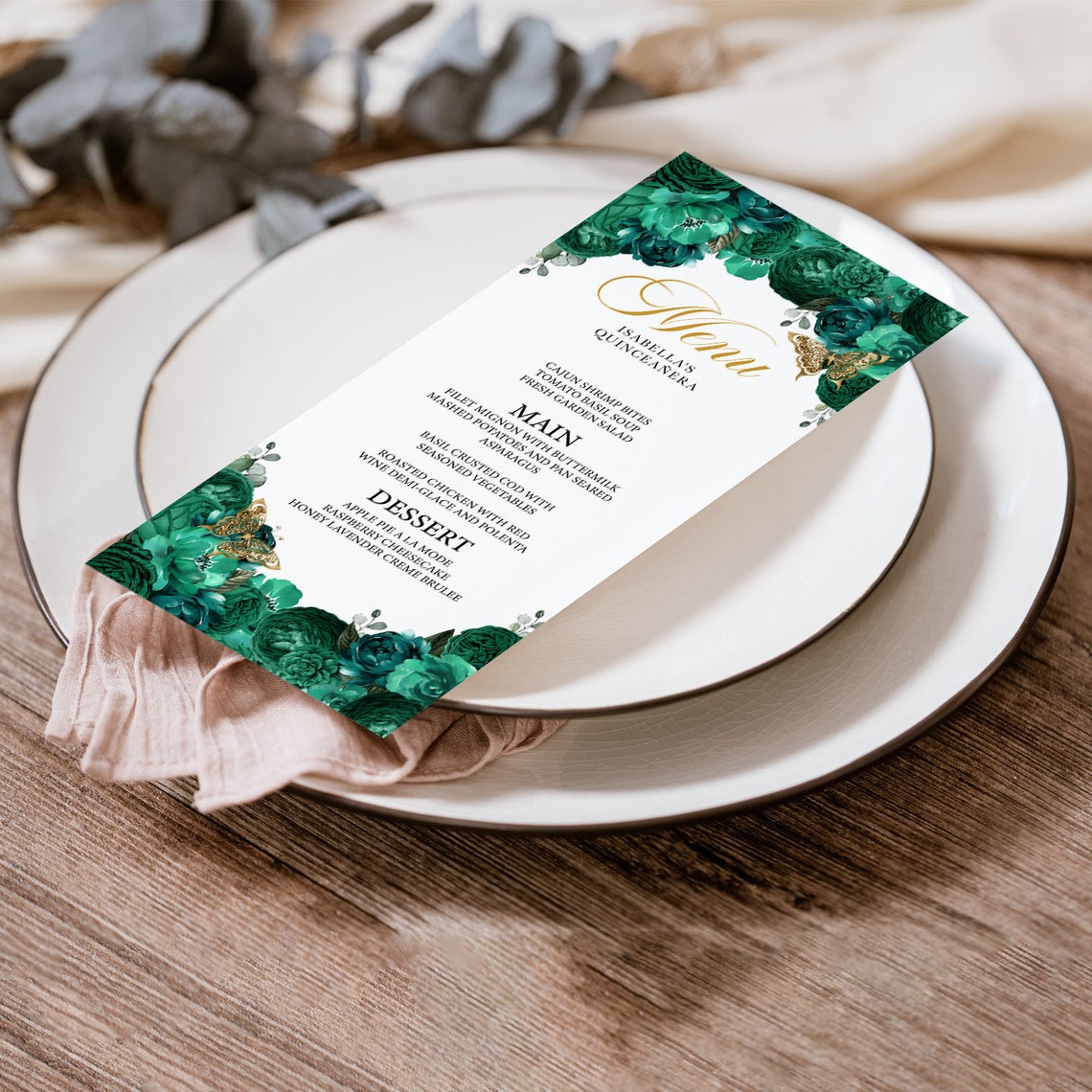EDITABLE Menu Template Elegant Emerald Green Floral | Etsy