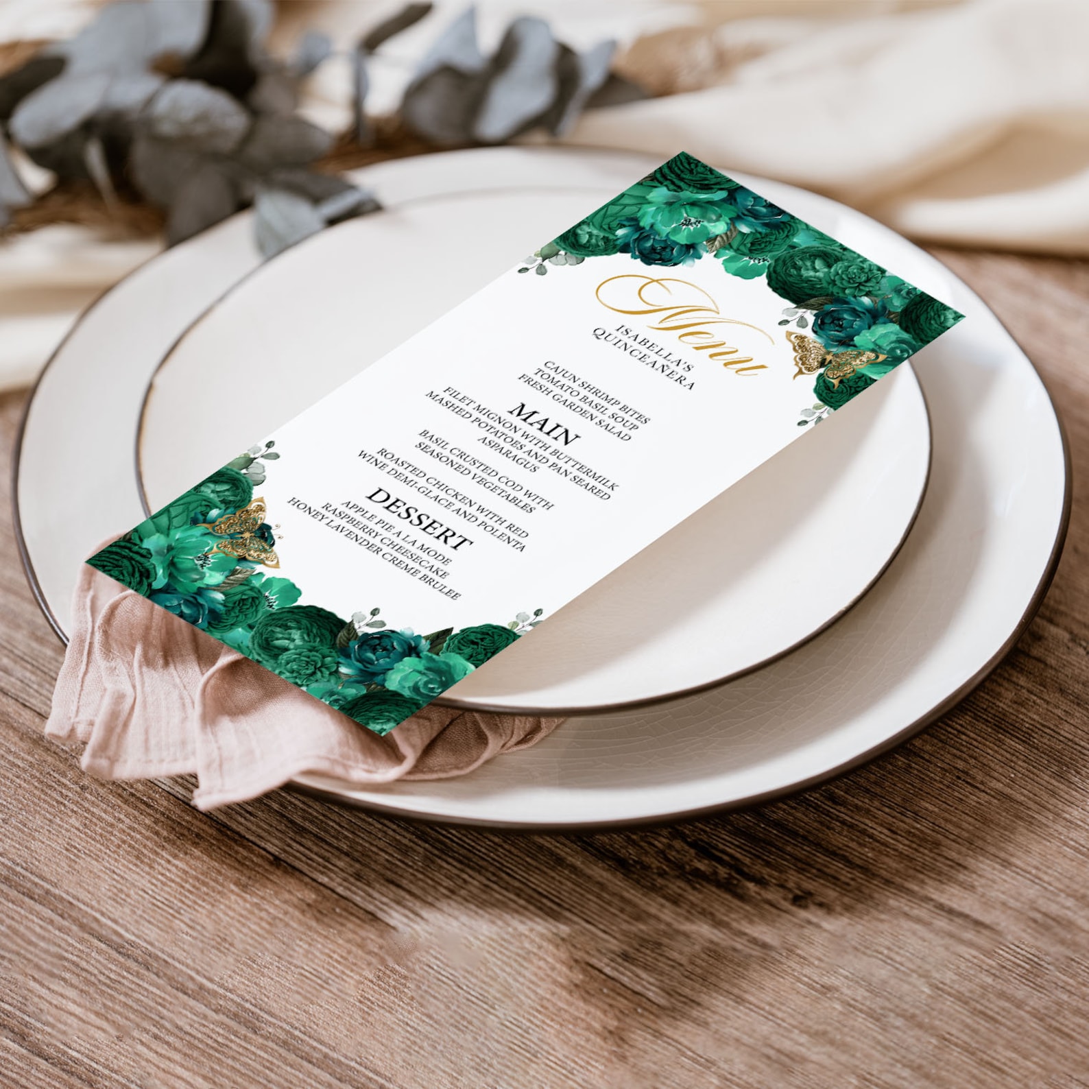 EDITABLE Menu Template Elegant Emerald Green Floral - Etsy