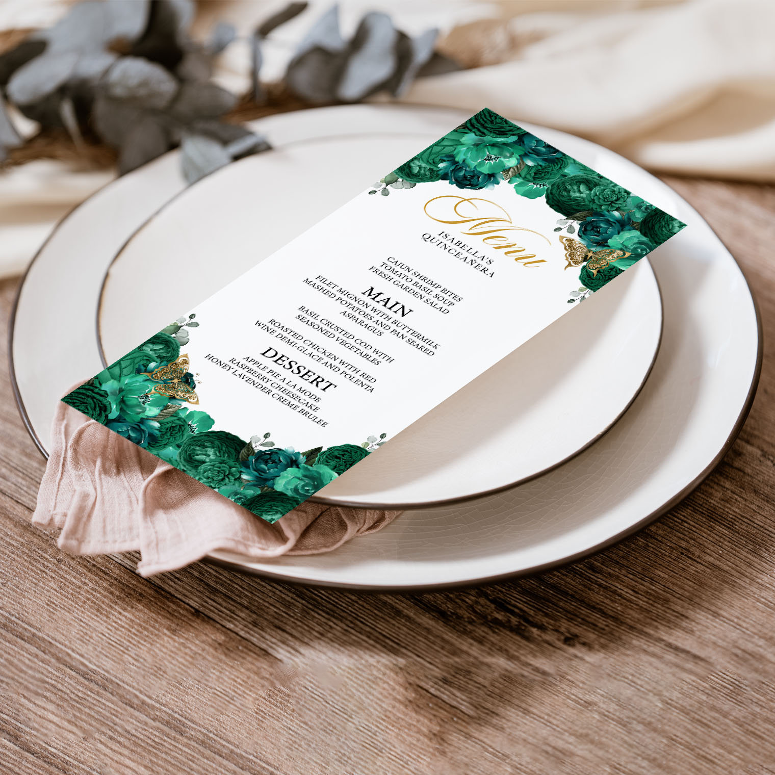 EDITABLE Menu Template Elegant Emerald Green Floral | Etsy