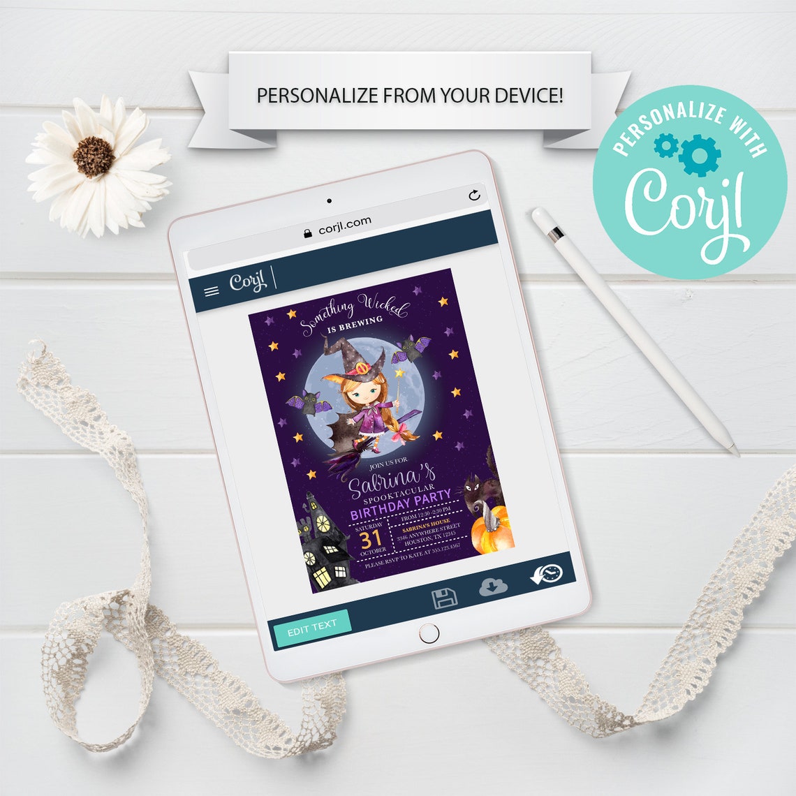 EDITABLE Invitation Little Witch Halloween Birthday Party | Etsy