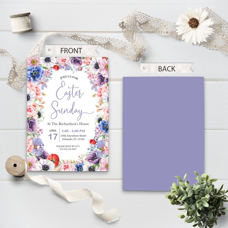 EDITABLE Invitation Spring Flowers Easter Brunch Invitation - Etsy